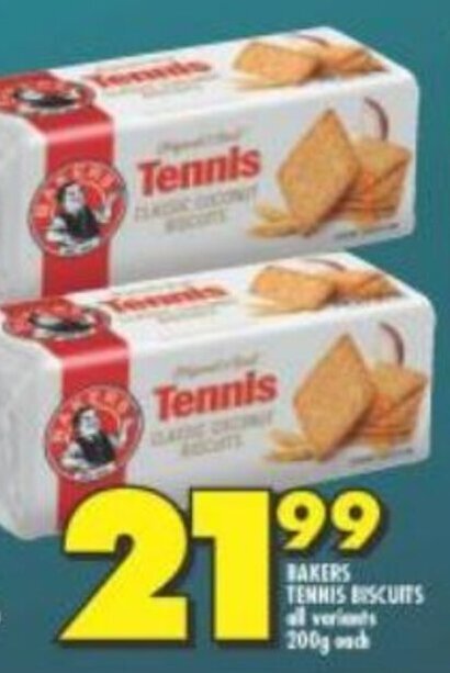 Bakers Tennis Biscuits all variants 200g each offer at Shoprite