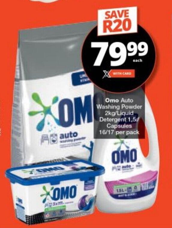 Omo Auto Washing Powder 2kg/Liquid Detergent 1,5 Capsules 16/17 per ...
