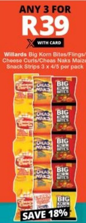 Willards Big Korn Bites/Flings/ Cheese Curls/Cheas Naks Maize Snack ...