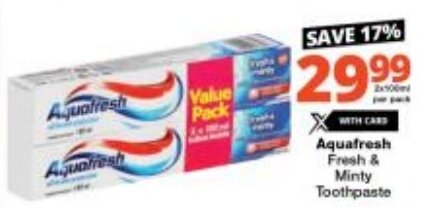 Aquafresh Fresh & Minty Toothpaste offer at Checkers