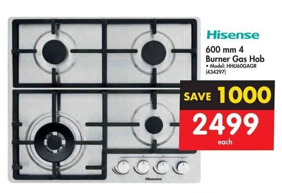 Hisense 600mm 4 Burner Gas Hob offer at Makro