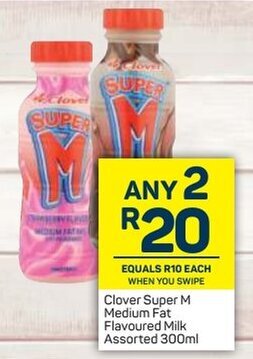 Clover Super M Medium Fat Flavoured Milk 300ml offer at Pick n Pay