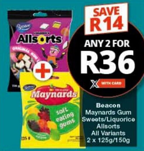 Beacon Maynards Gum Sweets Liquorice Allsorts All Variants 2x125g 150g