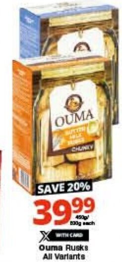 Ouma Rusks All Variants offer at Checkers