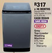 Defy 14kg grey top loader washing machine dtl160 offer at OK Furniture
