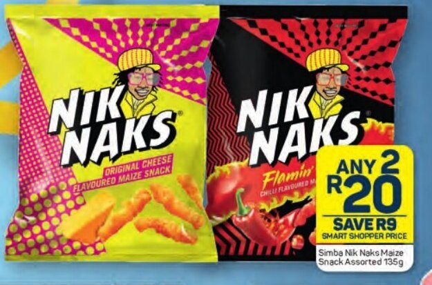 Simba Nik Naks Maize Snack Assorted 135g offer at Pick n Pay