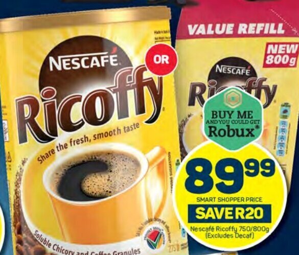 Nescafé Ricoffy 750/800g (Excludes Decaf) offer at Pick n Pay