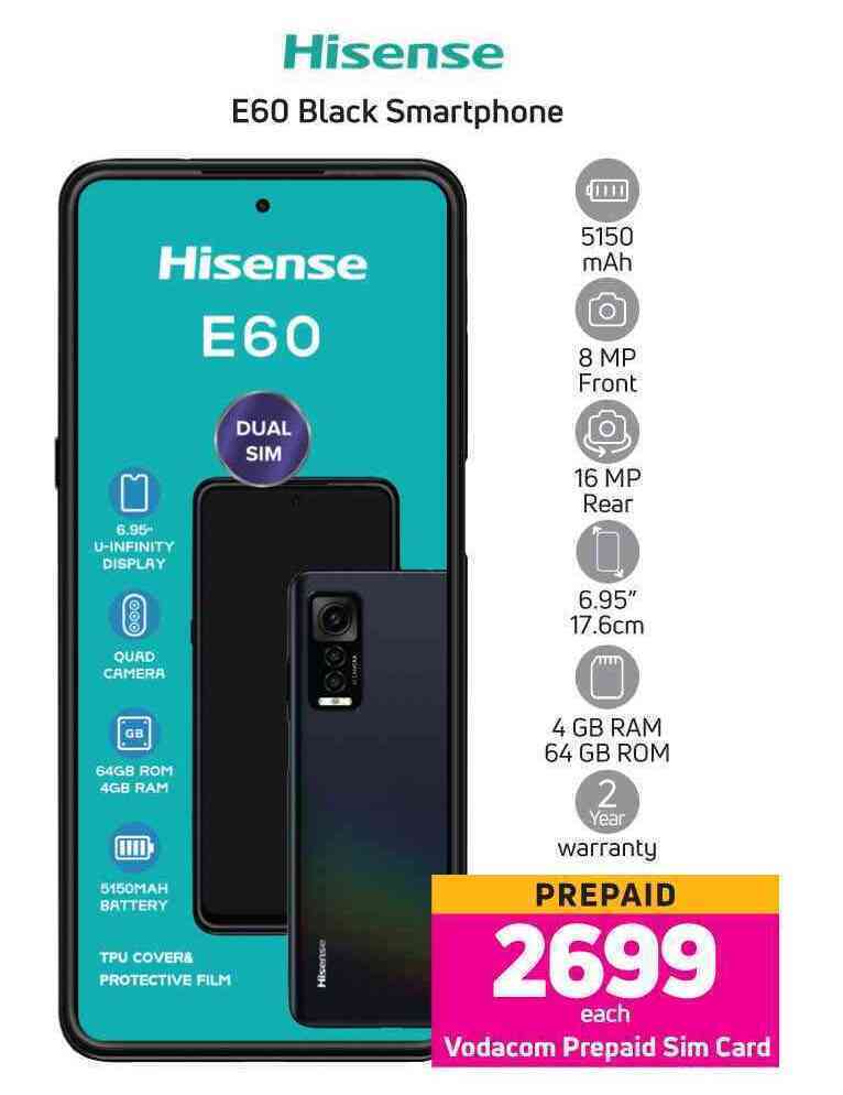 Hisense e60 black smartphone-each offer at Game