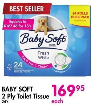 BABY SOFT 2 Ply Toilet Tissue 24's offer at Makro