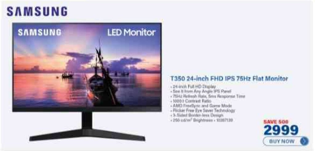 Samsung T350 24-inch FHD IPS 75Hz Flat Monitor offer at Incredible ...
