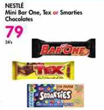NESTLÉ Mini Bar One, Tex or Smarties Chocolates offer at Makro