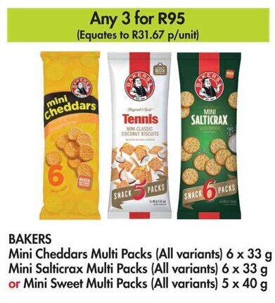 BAKERS Mini Cheddars Multi Packs (All Variants) 6x33g Mini Salticrax ...