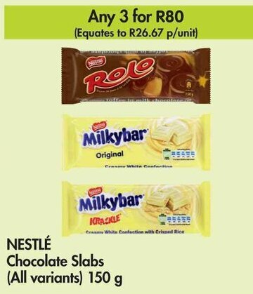 NESTLÉ Chocolate Slabs (All variants) 150 g offer at Makro