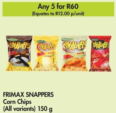 FRIMAX SNAPPERS Corn Chips (All variants) 150 g offer at Makro