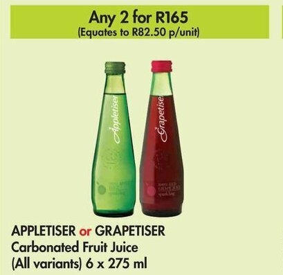 APPLETISER or GRAPETISER Carbonated Fruit Juice (All variants) 6 x 275 ...