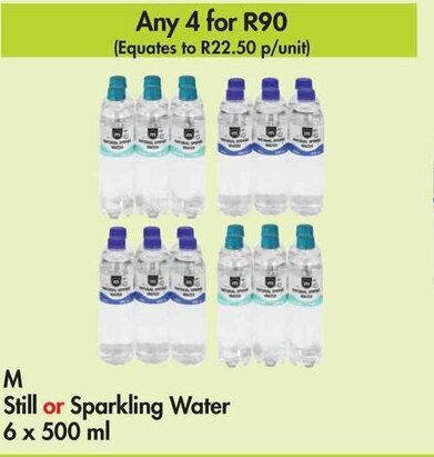 M Still or Sparkling Water 6x500ml offer at Makro
