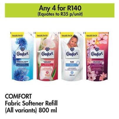 COMFORT Fabric Softener Refill (All variants) 800 ml offer at Makro