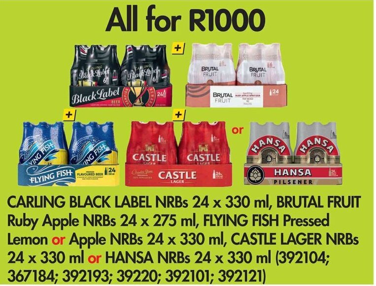 CARLING BLACK LABEL NRBs 24 x 330 ml, BRUTAL FRUIT Ruby Apple NRBs 24 x ...