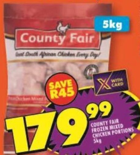 COUNTY FAIR FROZEN MIXED CHICKEN PORTIONS 5kg offer at Shoprite