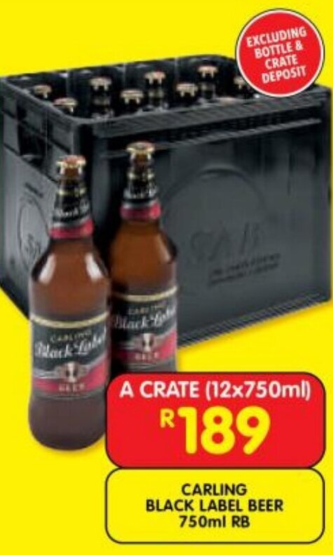 CARLING BLACK LABEL BEER 750ml RB offer at Shoprite