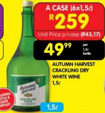 AUTUMN HARVEST CRACKLING DRY WHITE WINE 1,5L offer at Shoprite