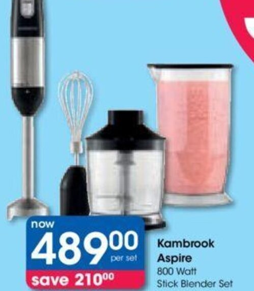 Kambrook Aspire 800 Watt Stick Blender Set offer at Clicks