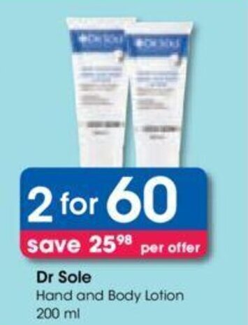 Dr Sole Hand and Body Lotion 200 ml offer at Clicks