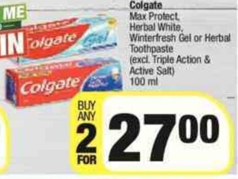 Colgate Max Protect, Herbal White, Winterfresh Gel or Herbal Toothpaste ...