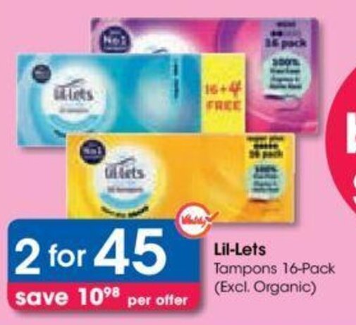Lil-Lets Tampons 16-Pack (Excl. Organic) offer at Clicks