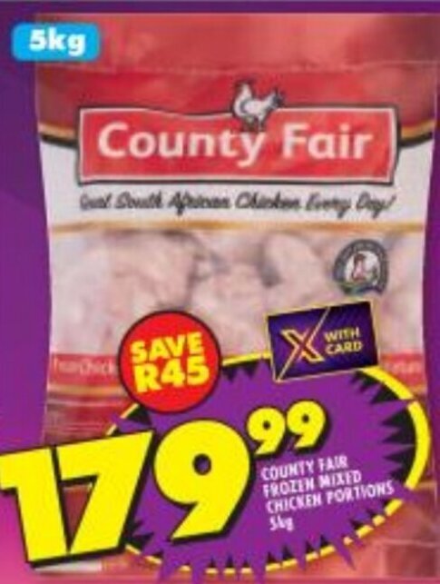 COUNTY FAIR FROZEN MIXED CHICKEN PORTIONS 5kg offer at Shoprite
