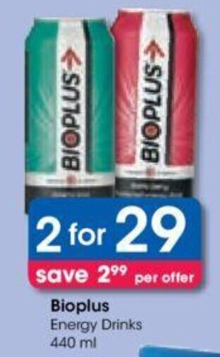 Bioplus Energy Drinks 440ml offer at Clicks