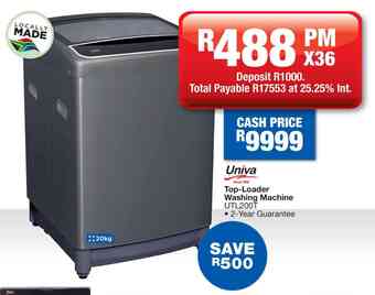 Univa 20kg top loader washing machine utl200t offer at OK Furniture