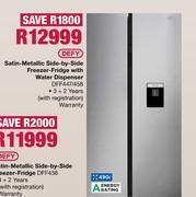 Defy 490l satin metallic side by side freezer fridge with water ...