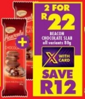 BEACON CHOCOLATE SLAB all variants 80g offer at Shoprite