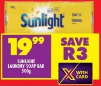 SUNLIGHT LAUNDRY SOAP BAR 500g offer at Shoprite