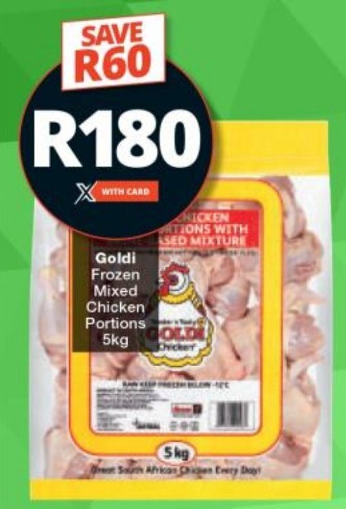 Goldi Frozen Mixed Chicken Portions 5kg offer at Checkers