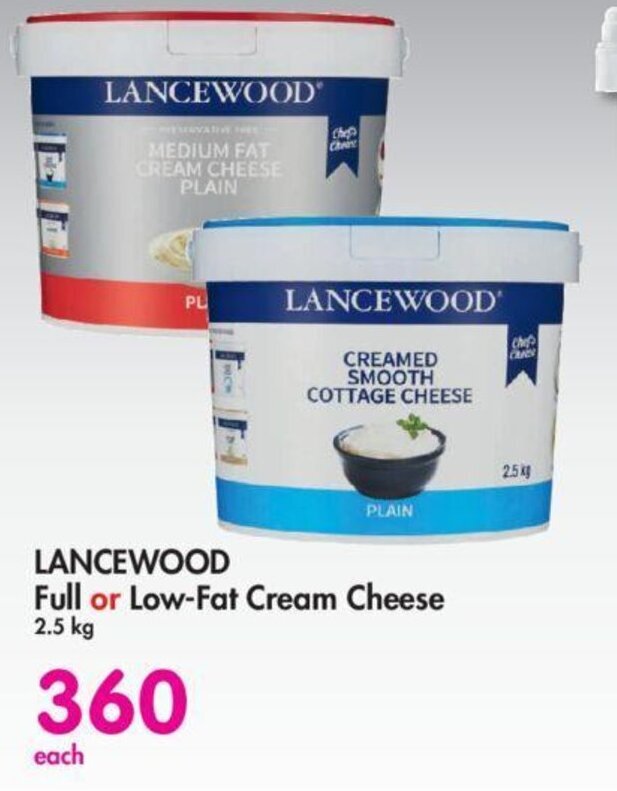LANCEWOOD Full or Low-Fat Cream Cheese 2.5 kg offer at Makro