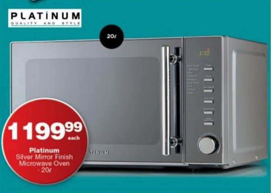 Platinum Silver Mirror Finish Microwave Oven 20L offer at Checkers