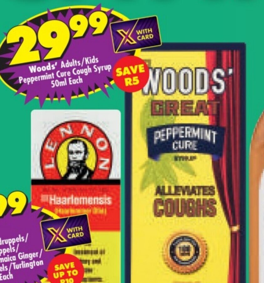 Woods' Adults/Kids Peppermint Cure Cough Syrup 50ml Each offer at Shoprite