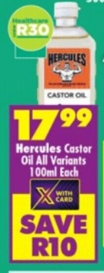 Hercules Castor Oil All Variants 100ml Each offer at Shoprite
