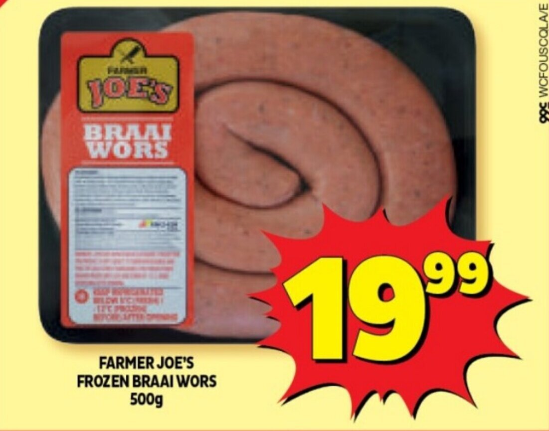 FARMER JOE'S FROZEN BRAAI WORS 500g offer at Usave