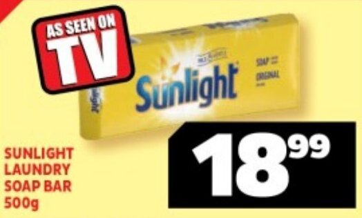 SUNLIGHT LAUNDRY SOAP BAR 500g offer at Usave