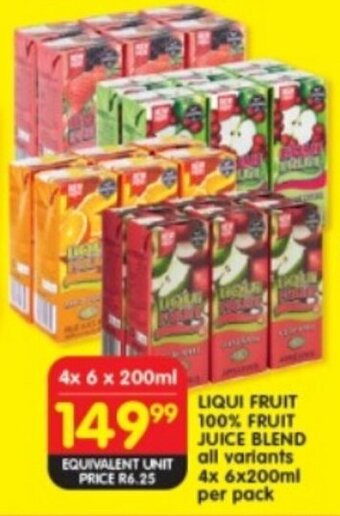 LIQUI FRUIT 100% FRUIT JUICE BLEND all variants 4x 6x200ml per pack ...