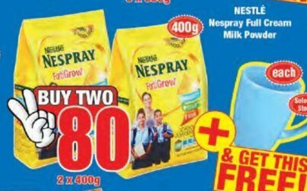 Nestle Nespray Milk Powder 2x400g offer at Boxer