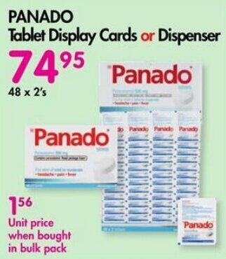 PANADO Tablet Display Cards or Dispenser offer at Makro