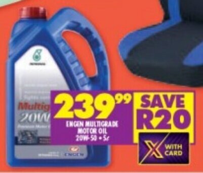 ENGEN MULTIGRADE MOTOR OIL 20W-50-5L offer at Shoprite