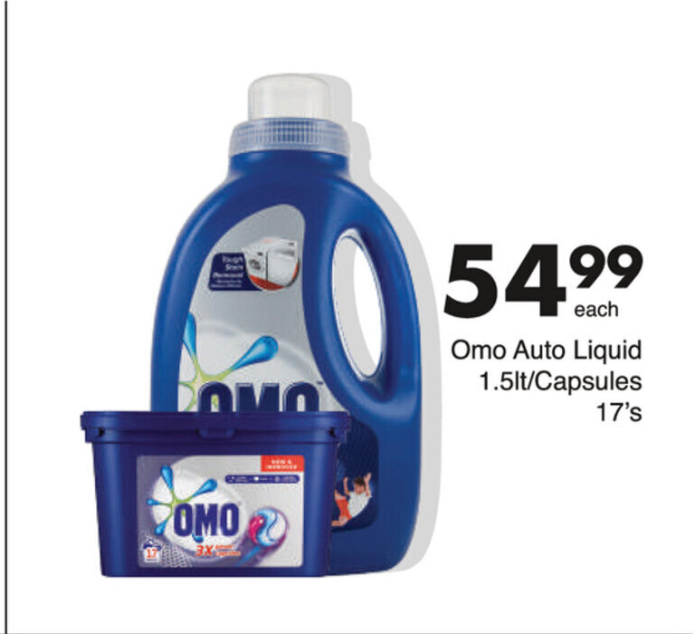 Omo Auto Liquid 1.5lt / Capsules 17's offer at Save