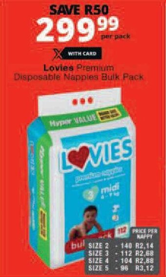Lovies Premium Disposable Nappies Bulk Pack offer at Checkers