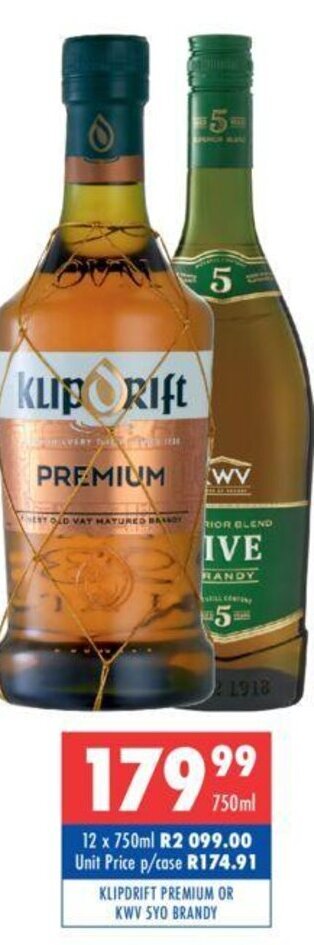 KLIPDRIFT PREMIUM OR KWV 5YO BRANDY offer at Ultra Liquors