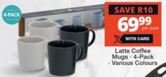 Latte Coffee Mugs - 4-Pack - Various Colours offer at Checkers